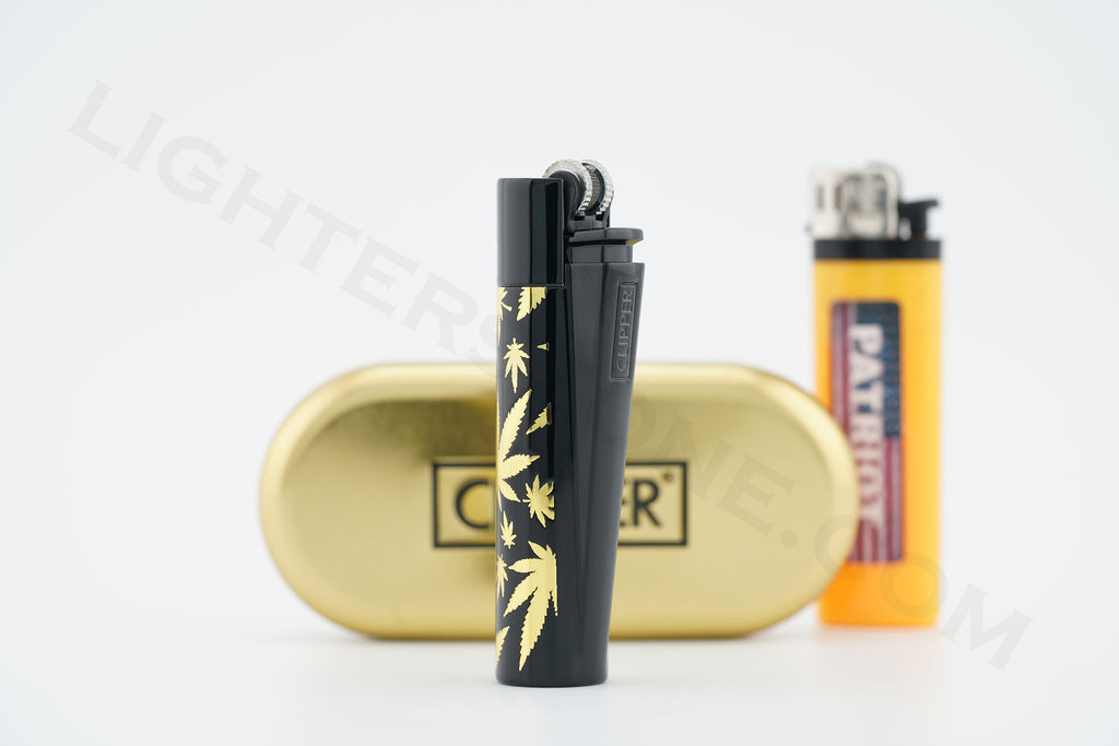 Clipper Lighter With Gift Box Regular Flame Golden Marijuana Leave (Bl ...